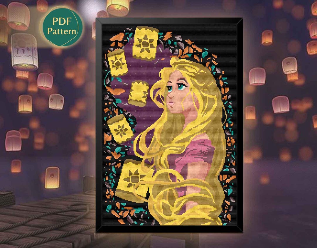 Rapunzel Cross Stitch Pattern PDF – Tangled Princess, Pascal, Maximus ...