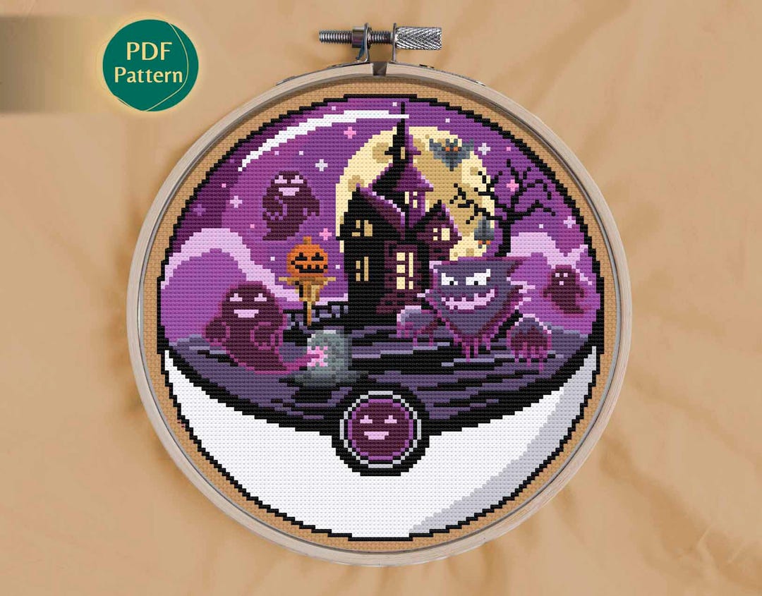 Ghost Type Cross Stitch Pattern, Pokeball Terrarium Haunter and Ghosts ...