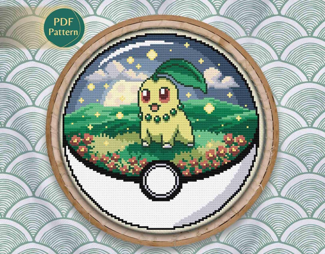 Chikorita Pokeball Cross Stitch Pattern – Kawaii Grass Type (PDF ...