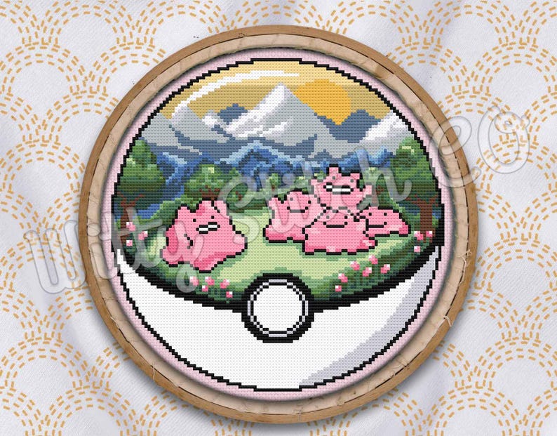 Ditto Inspired Kawaii Funny Scene Terrarium Cross Stitch Pattern PDF - Etsy