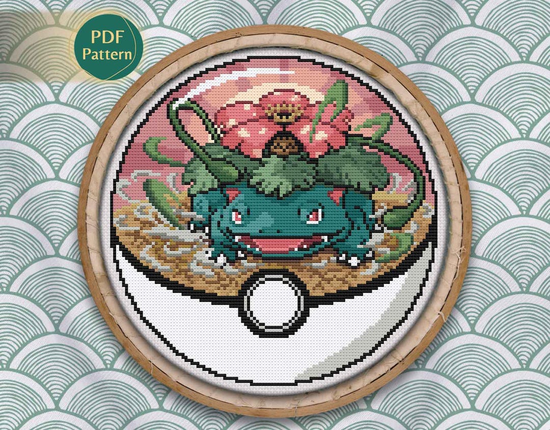 Grass/poison Type Cross Stitch Pattern, Pokeball Terrarium Venusaur ...