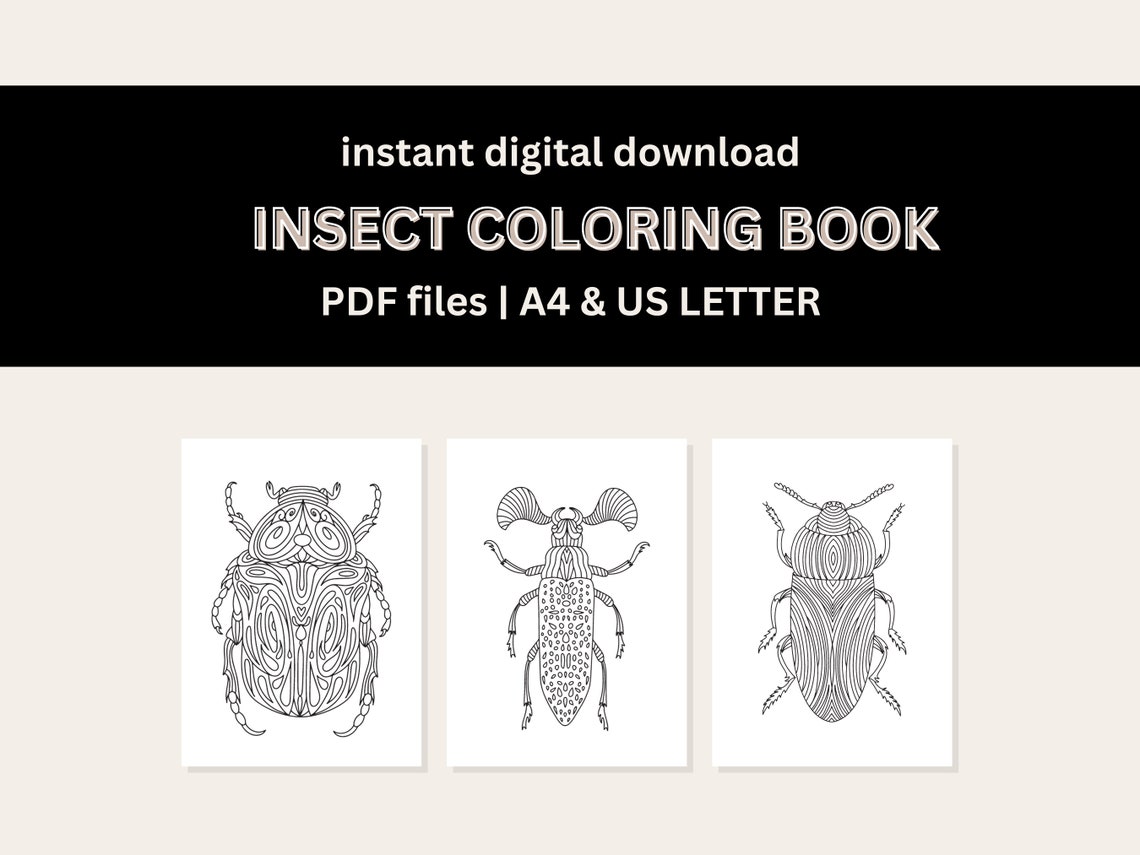 13 Pages Insect Bug Coloring Book, Adult Coloring Book, Detailed ...