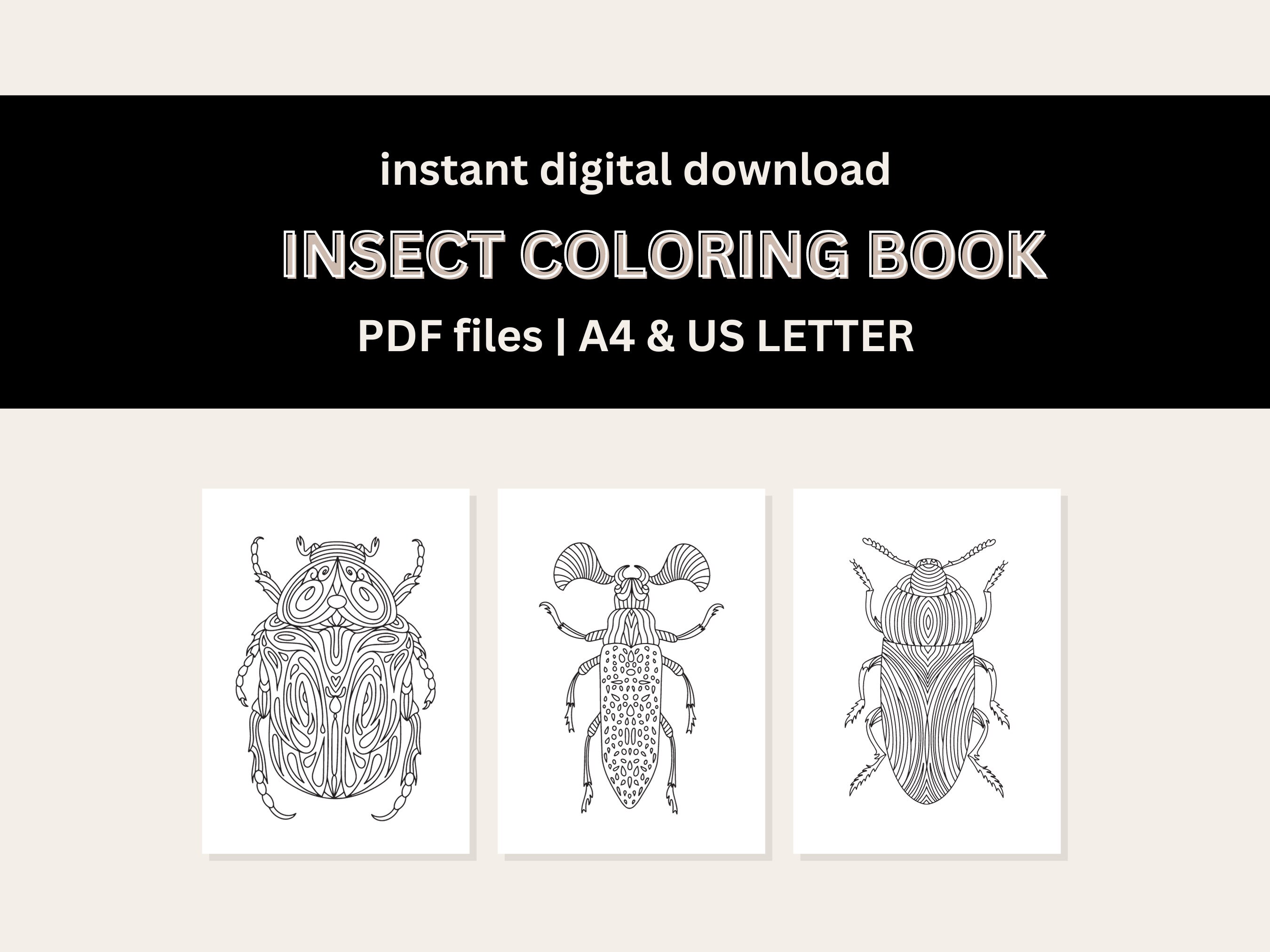 13 Pages Insect Bug Coloring Book Adult Coloring Book - Etsy