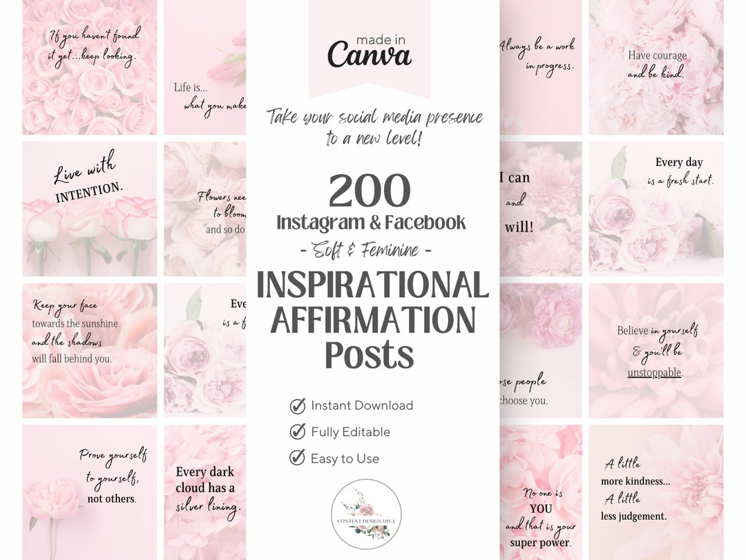 200 Pink Inspirational Affirmation Posts for Social Media (canva) - Etsy