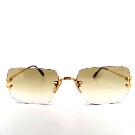 Vintage 90s Cartier Portofino Rimless Sunglasses Size… - Gem