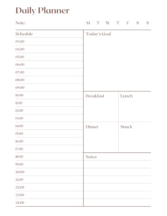 Daily Planner Printable Instant Download Daily Planner - Etsy
