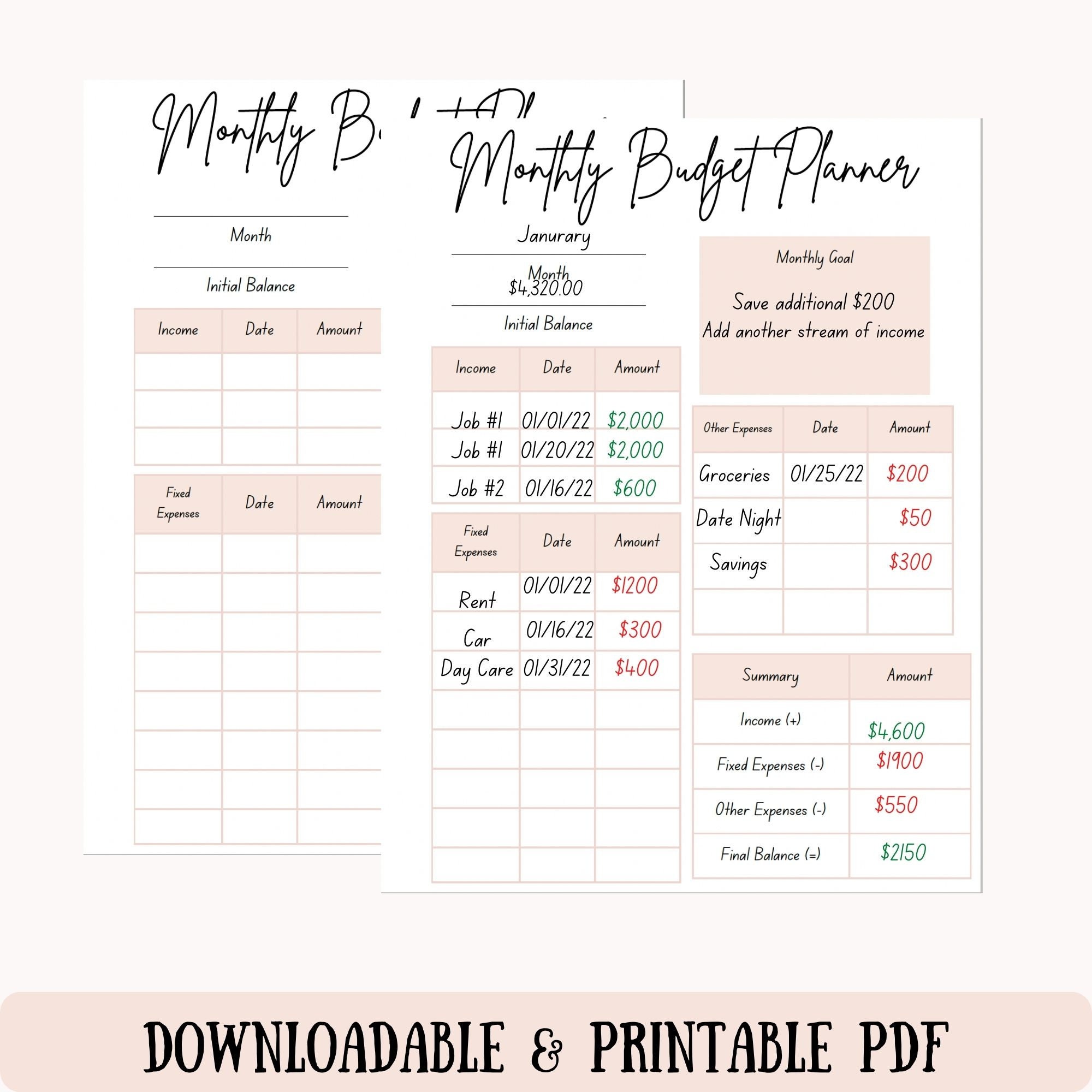Monthly Budget Planner Budget Planner Finance Planner Monthly Finances ...