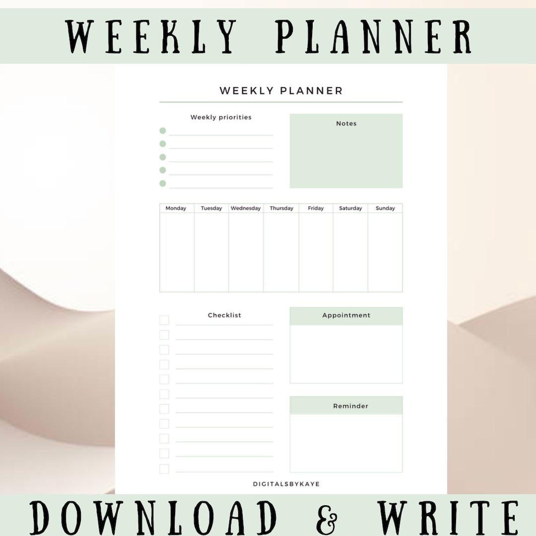 Weekly Planner Minimalist Planner Master Productivity Printable Planner ...