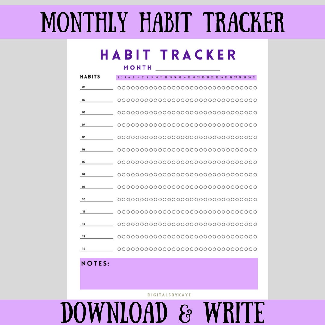 Habit Tracker Monthly Tracker Printable Habit Tracker Printable Tracker ...