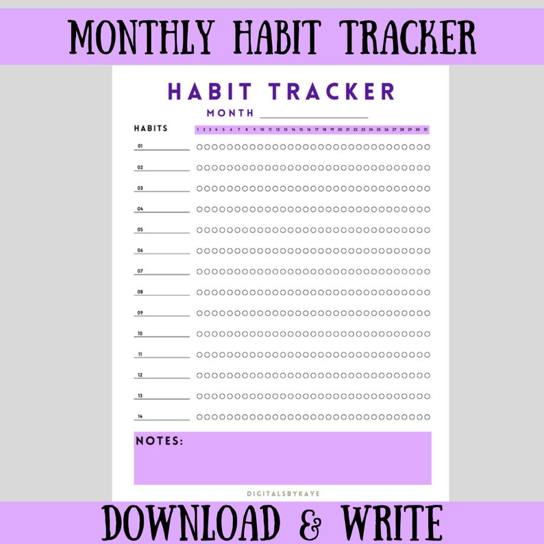 Habit Tracker Monthly Tracker Printable Habit Tracker Printable Tracker Monthly Minimalist Habit ...