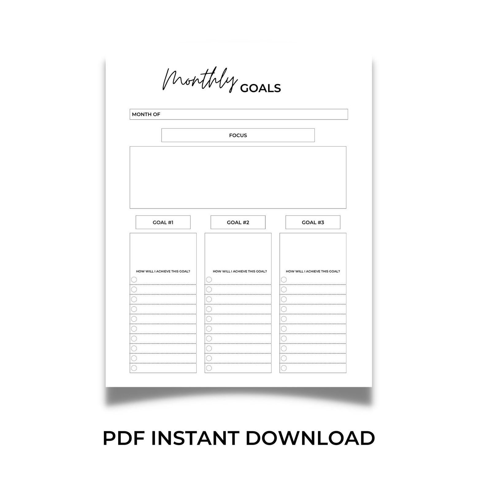 Monthly Goal Planner Printable Monthly Goal Setting Template Monthly