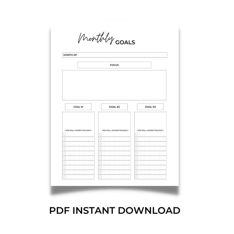 Monthly Goal Planner Printable, Monthly Goal Setting Template, Monthly ...