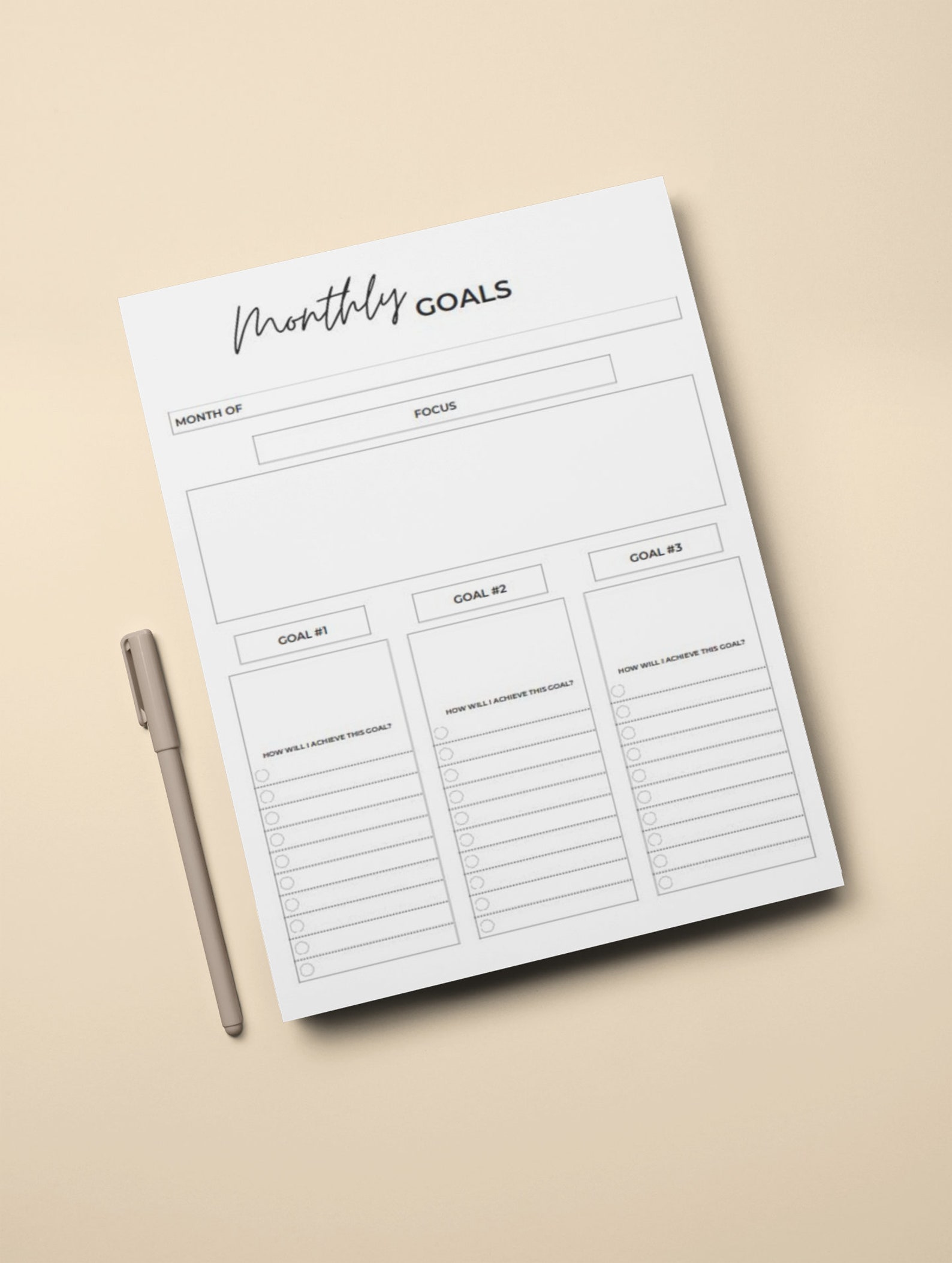 Monthly Goal Planner Printable, Monthly Goal Setting Template, Monthly ...