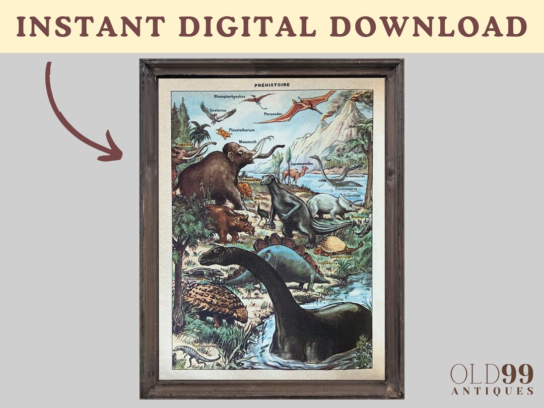 Vintage Dinosaur Digital Download, Prehistoric Print-out, Antique ...