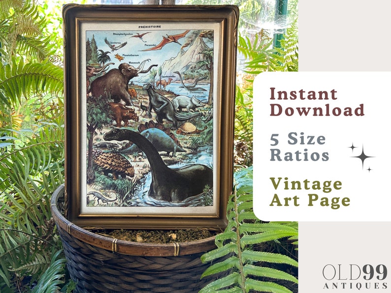 Vintage Dinosaur Digital Download, Prehistoric Print-out, Antique ...