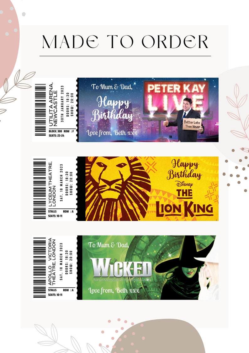 Gig Ticket Show Ticket West End Personalised Ticket - Etsy