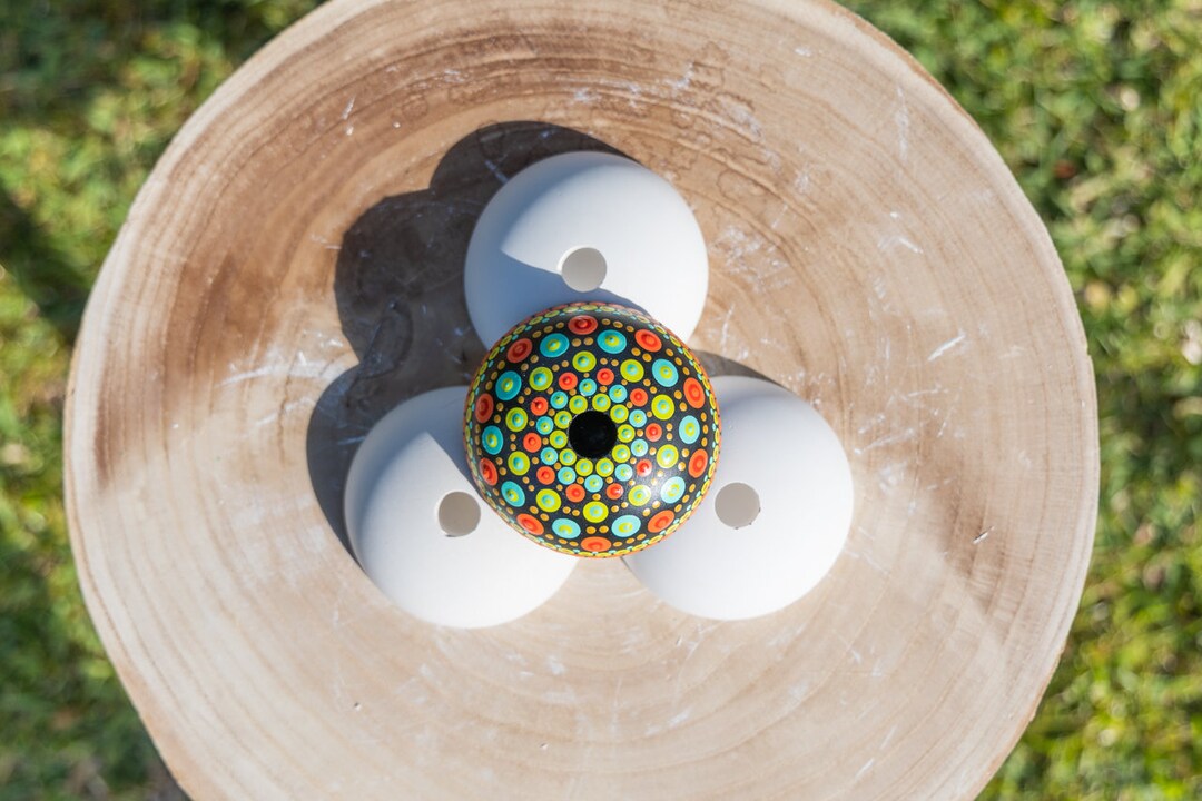 Set of 3 Blank Plaster Round Pen Holders Dot Art Rock Painting Mandala ...