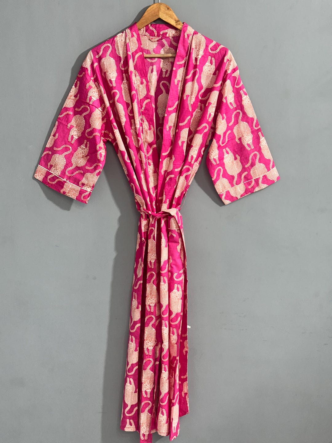 Handmade Cotton Kimono Robe: Tiger Print Dressing Gown - Etsy