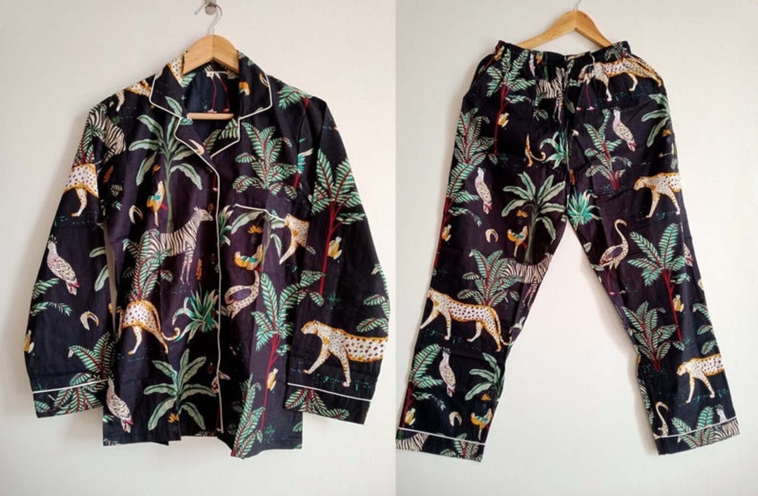 Safari Jungle Print Pj Set, Cotton Pajama Set, Night Wear, Bridesmaid ...