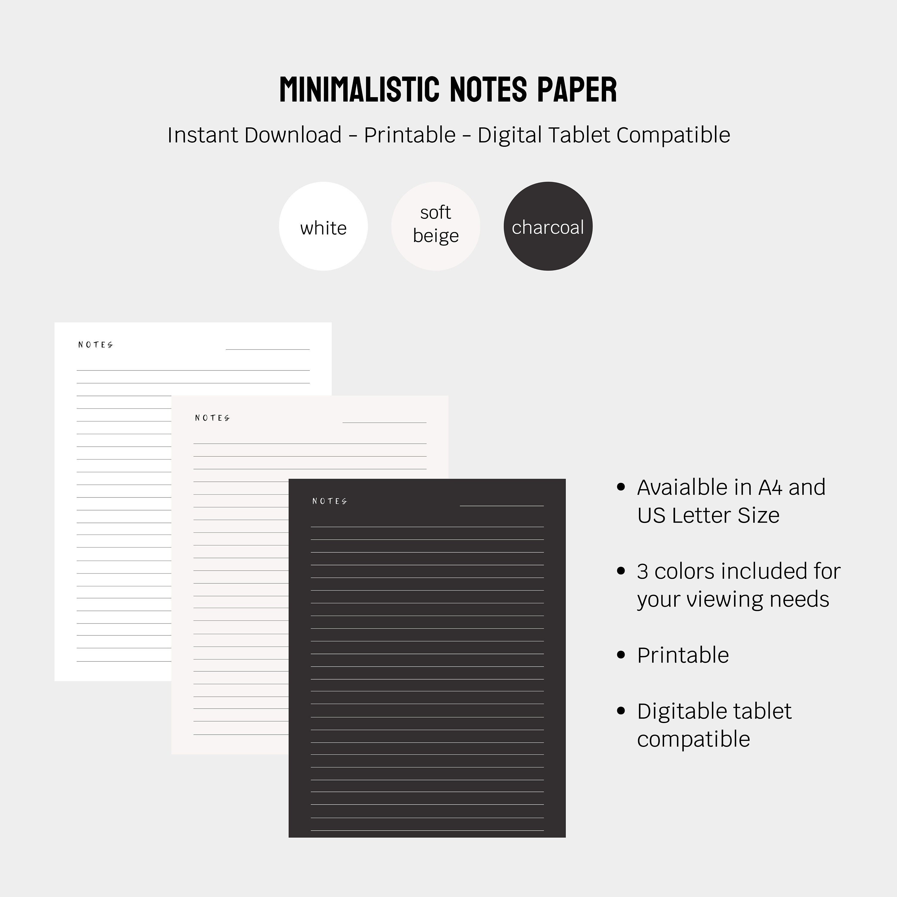 Minimalistic Note Paper Instant Download Printable A4 and US Letter ...