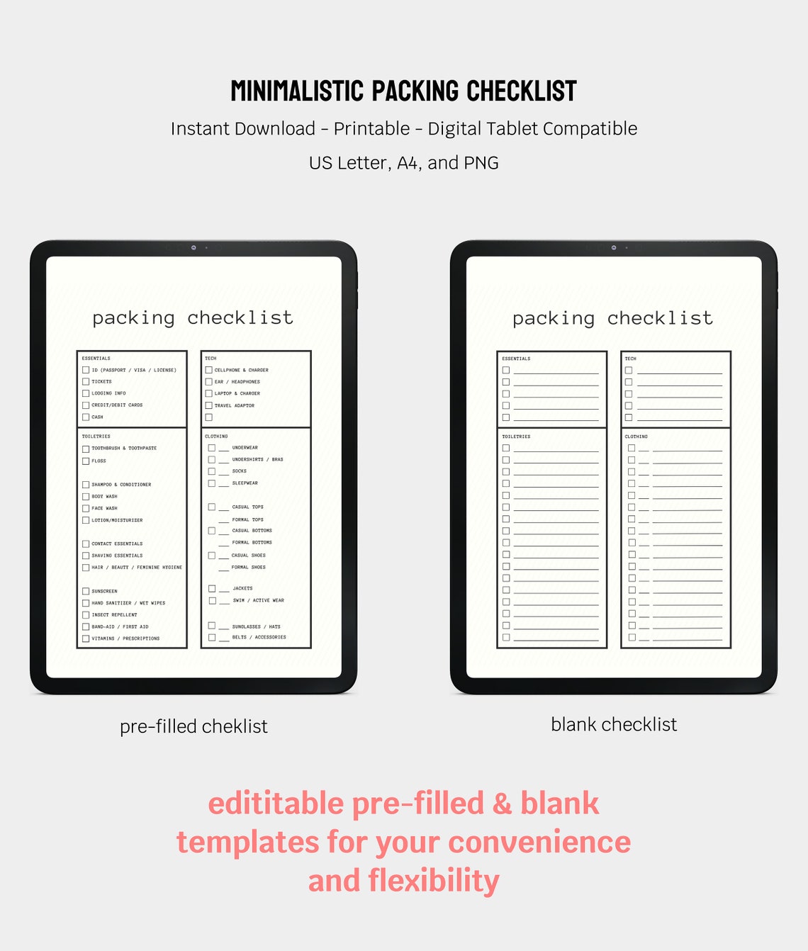 Minimalistic Packing Checklist | Instant Download | Printable ...