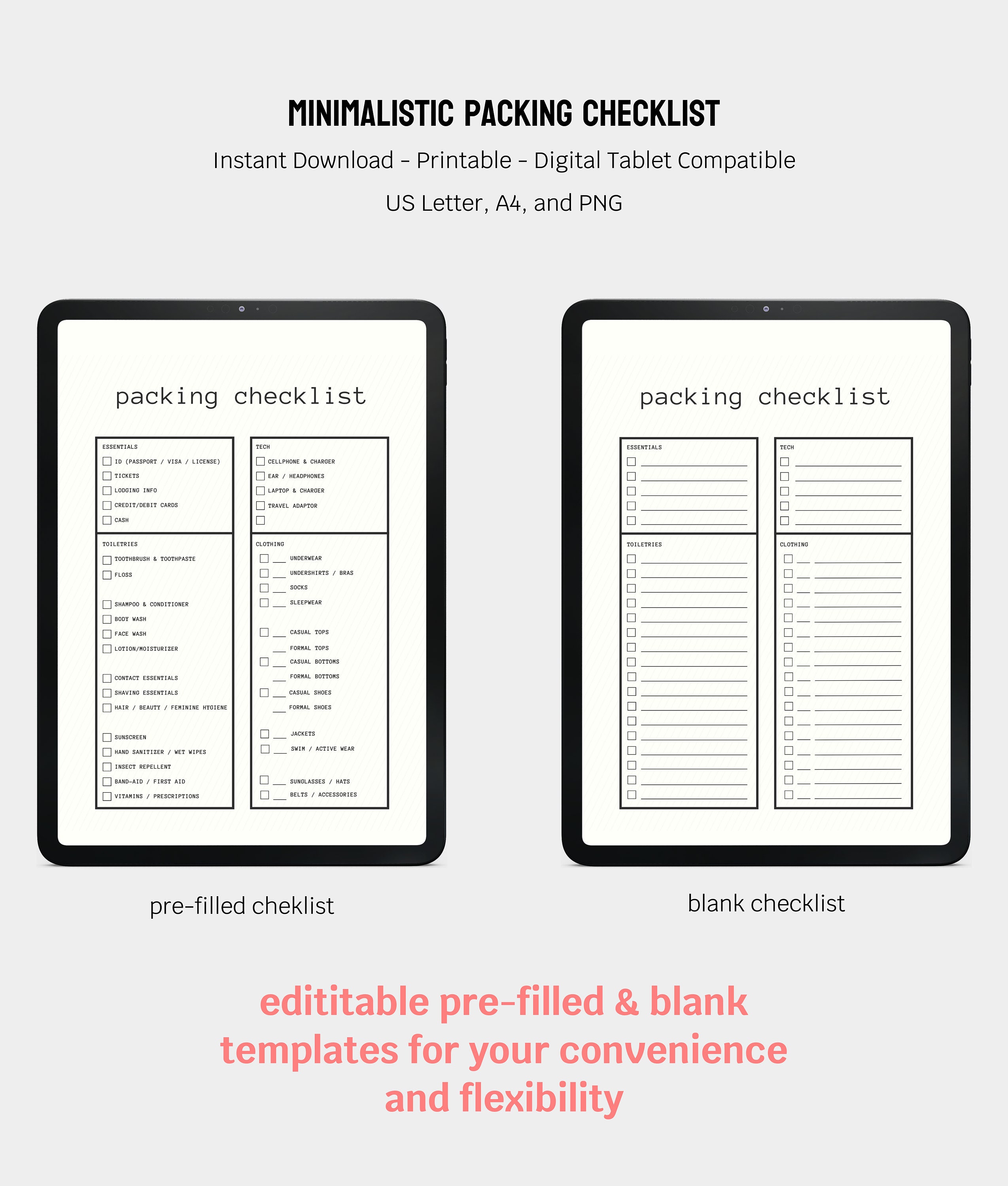 Minimalistic Packing Checklist | Instant Download | Printable ...