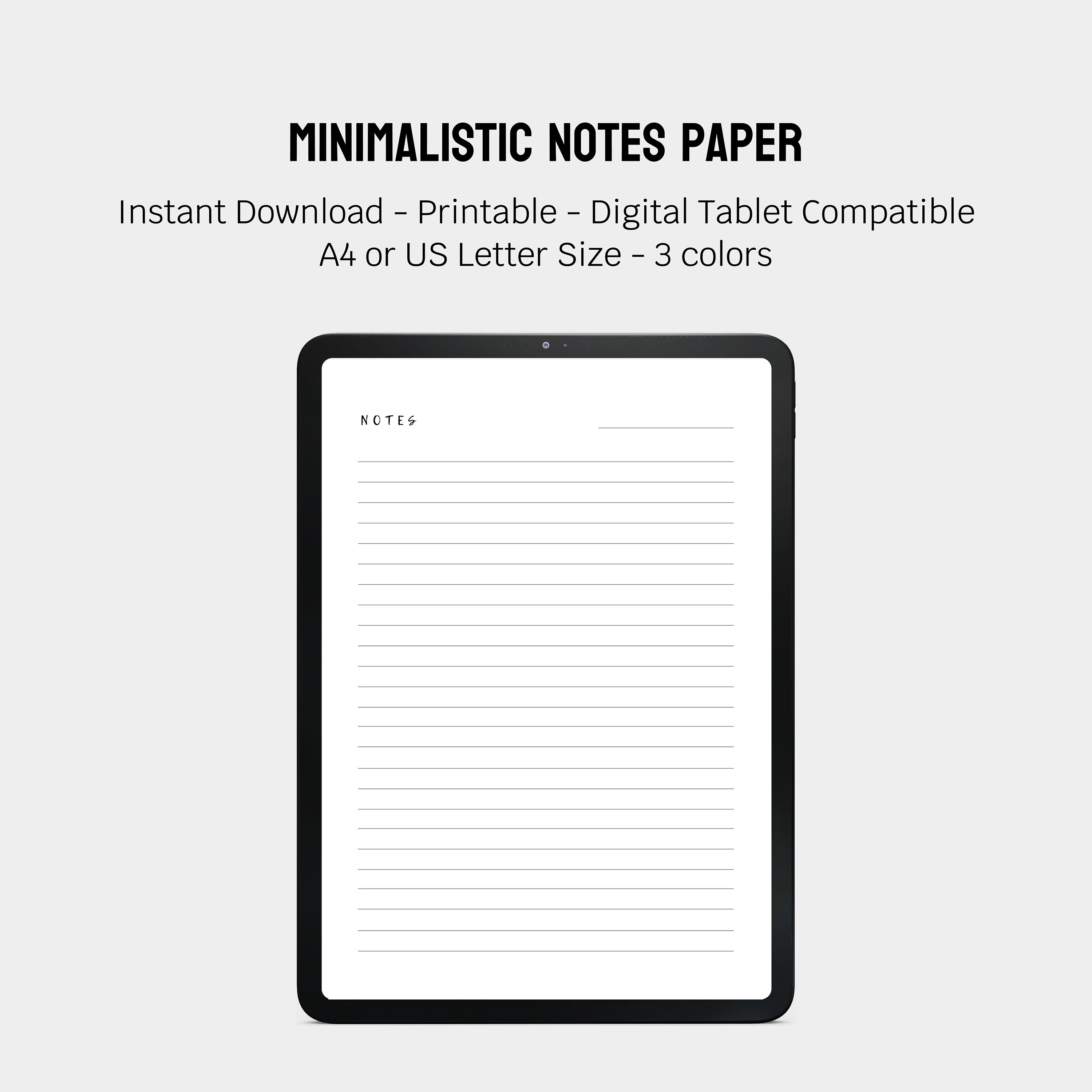 Minimalistic Note Paper Instant Download Printable A4 and US Letter ...