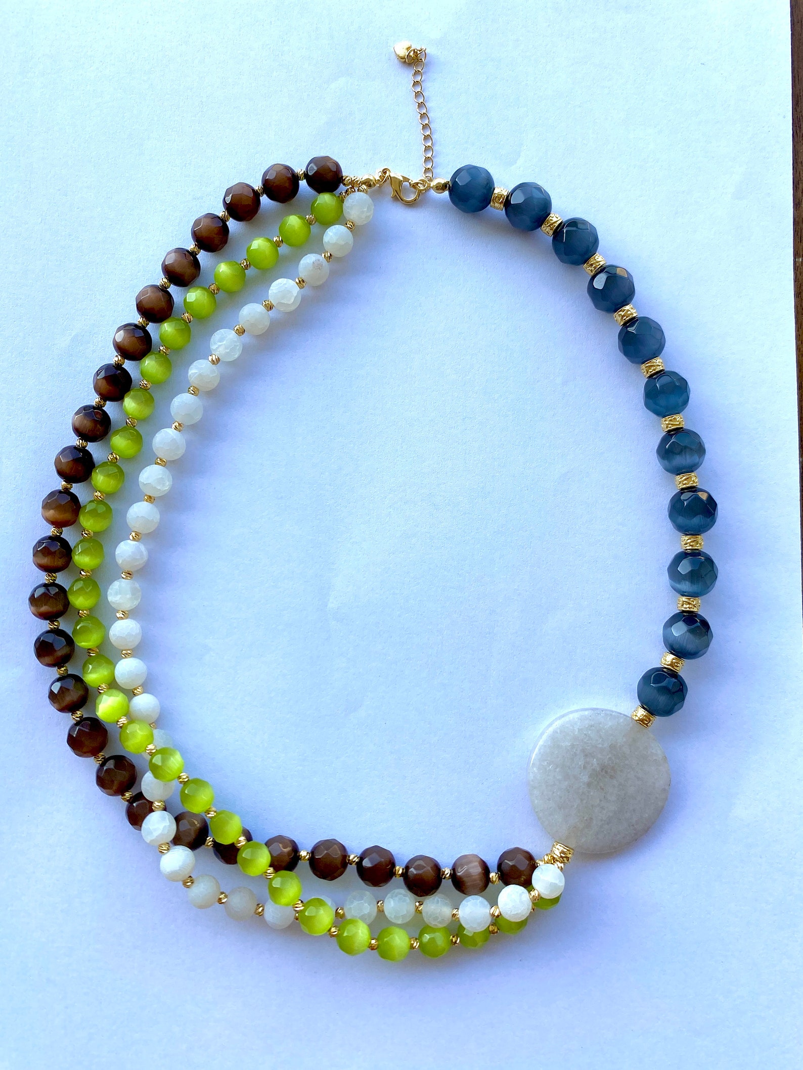 Cats Eye and Matte Agate Necklace, Unique Statement Necklace, Big Bold ...