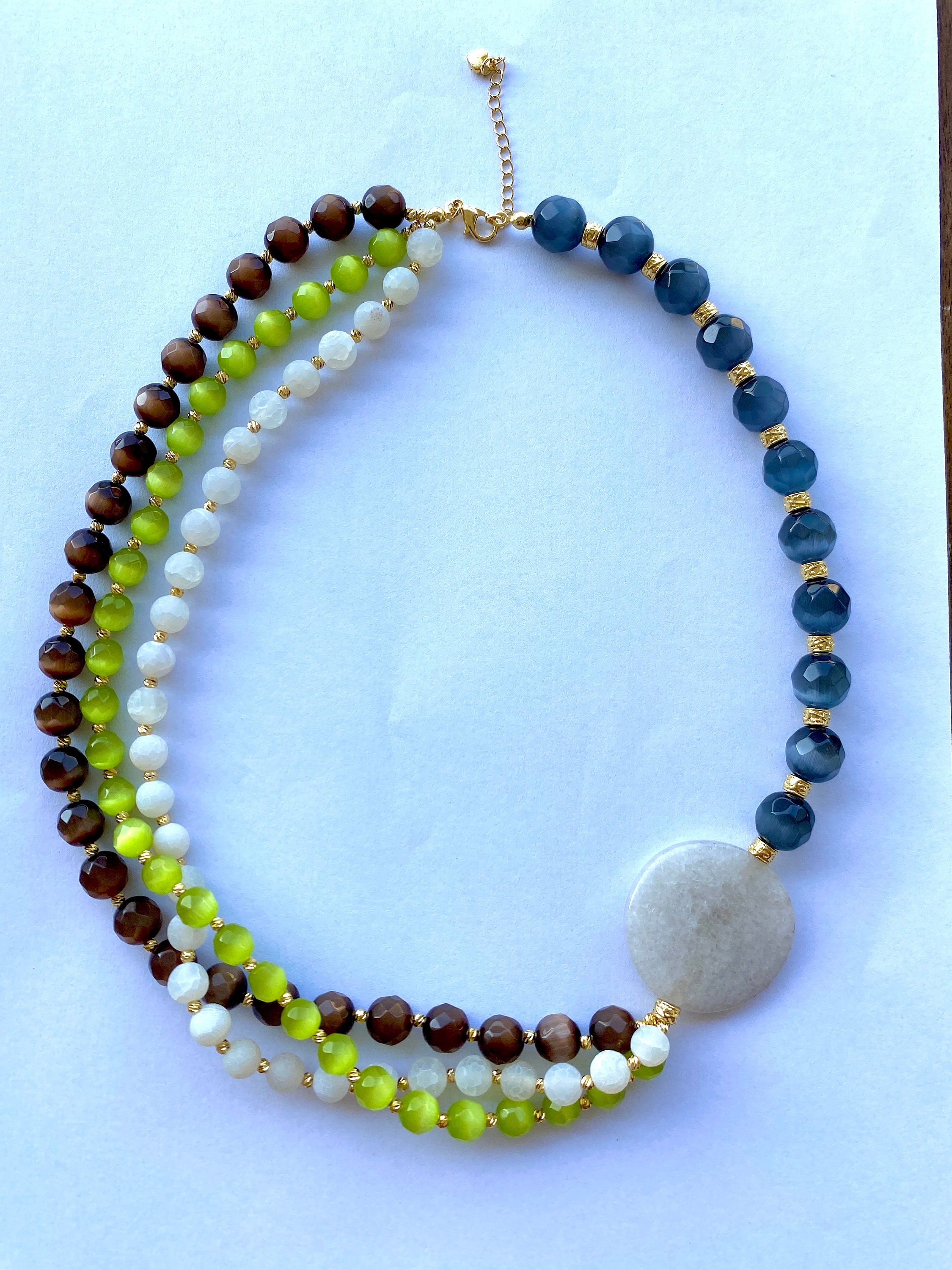 Cats Eye and Matte Agate Necklace, Unique Statement Necklace, Big Bold ...