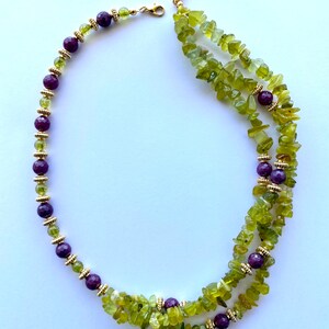 Ruby and Raw Peridot Asymmetrical Necklace: Unique Gemstone Jewelry - Etsy