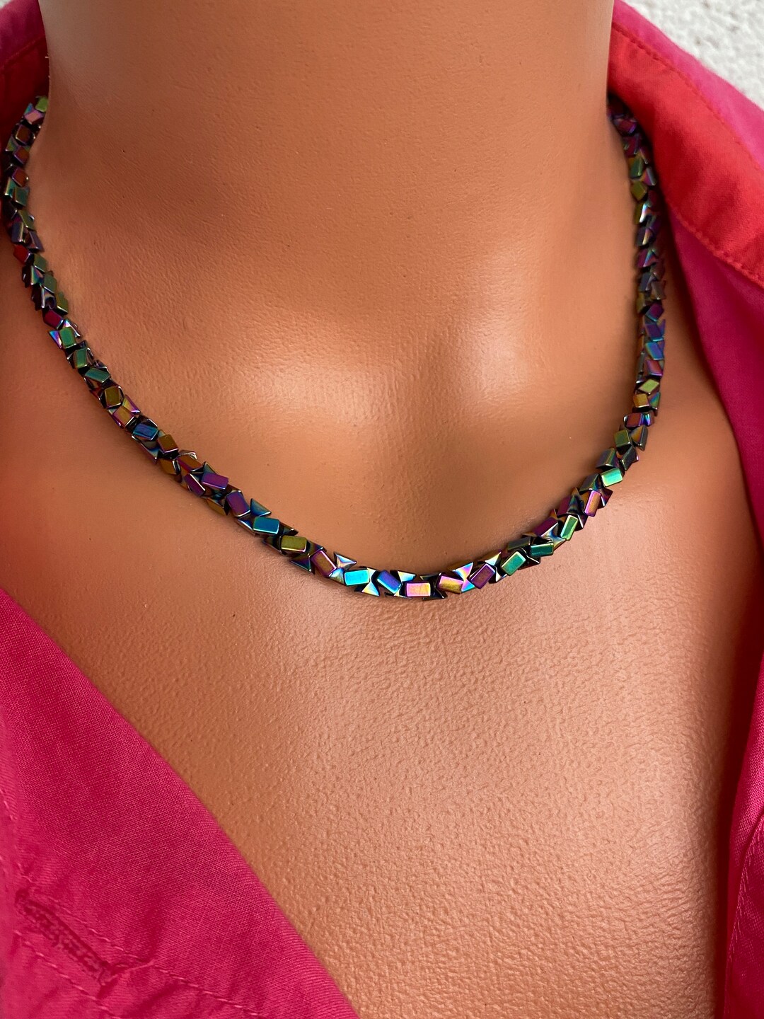 Rainbow Hematite Choker Necklace, Unisex Choker, Necklace for Couples ...