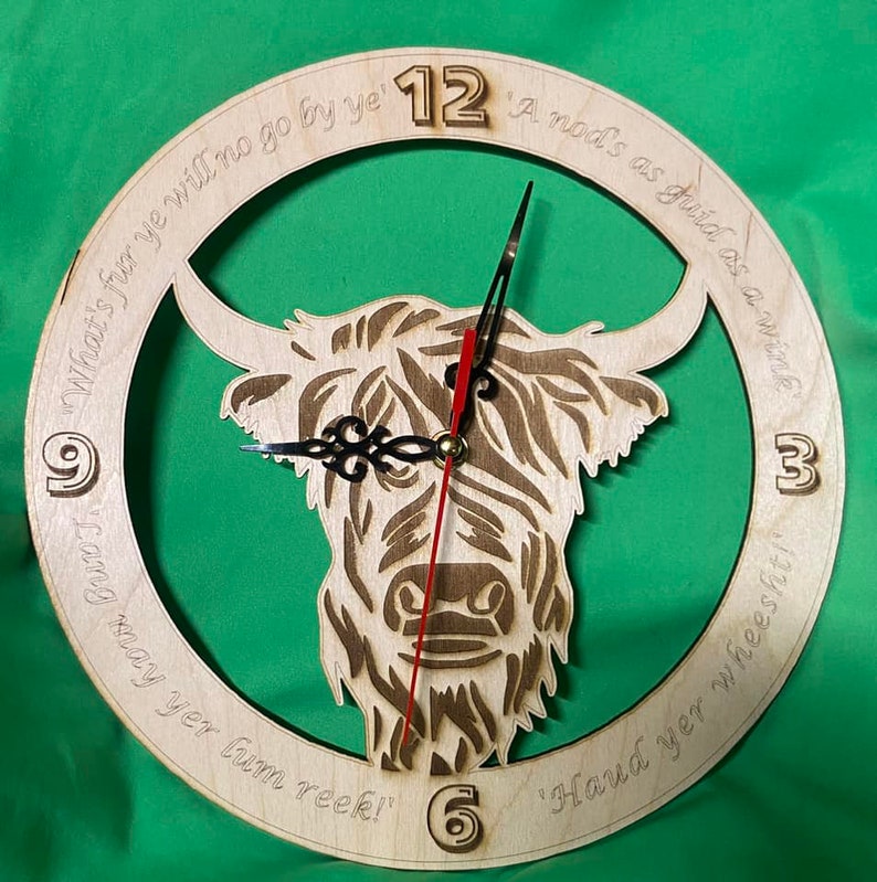 Highland Cow Clock With Scottish Sayings - Etsy