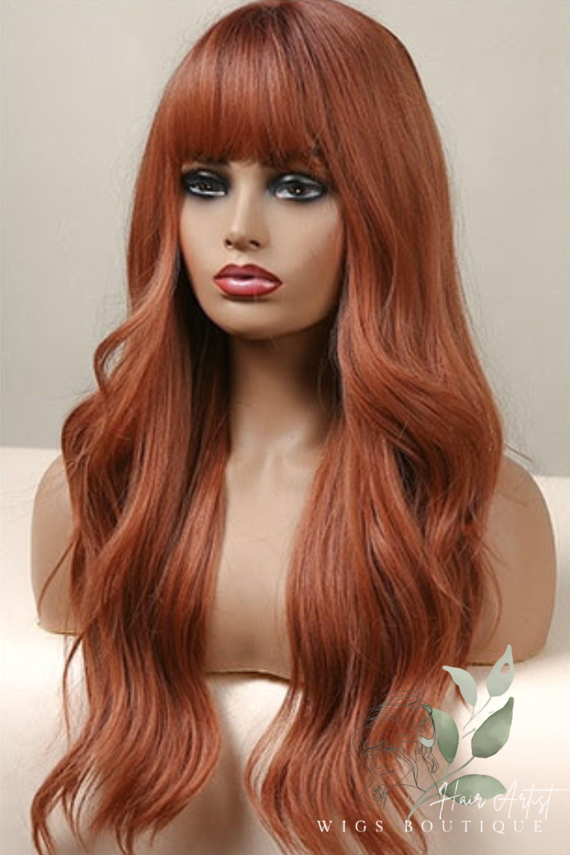 Wig for Women in Red Brown Color, Synthetic Wigs With Bangs, Cosplay ...