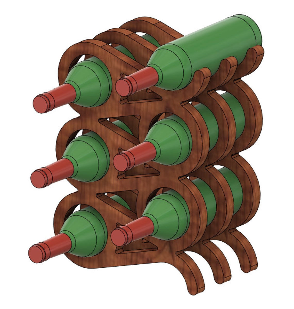 6 Bottle Wine Rack CNC Router Laser Cut Files Folded Ribbon Switchback ...