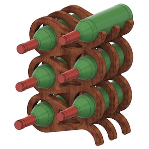6 Bottle Wine Rack CNC Router Laser Cut Files Folded Ribbon Switchback ...
