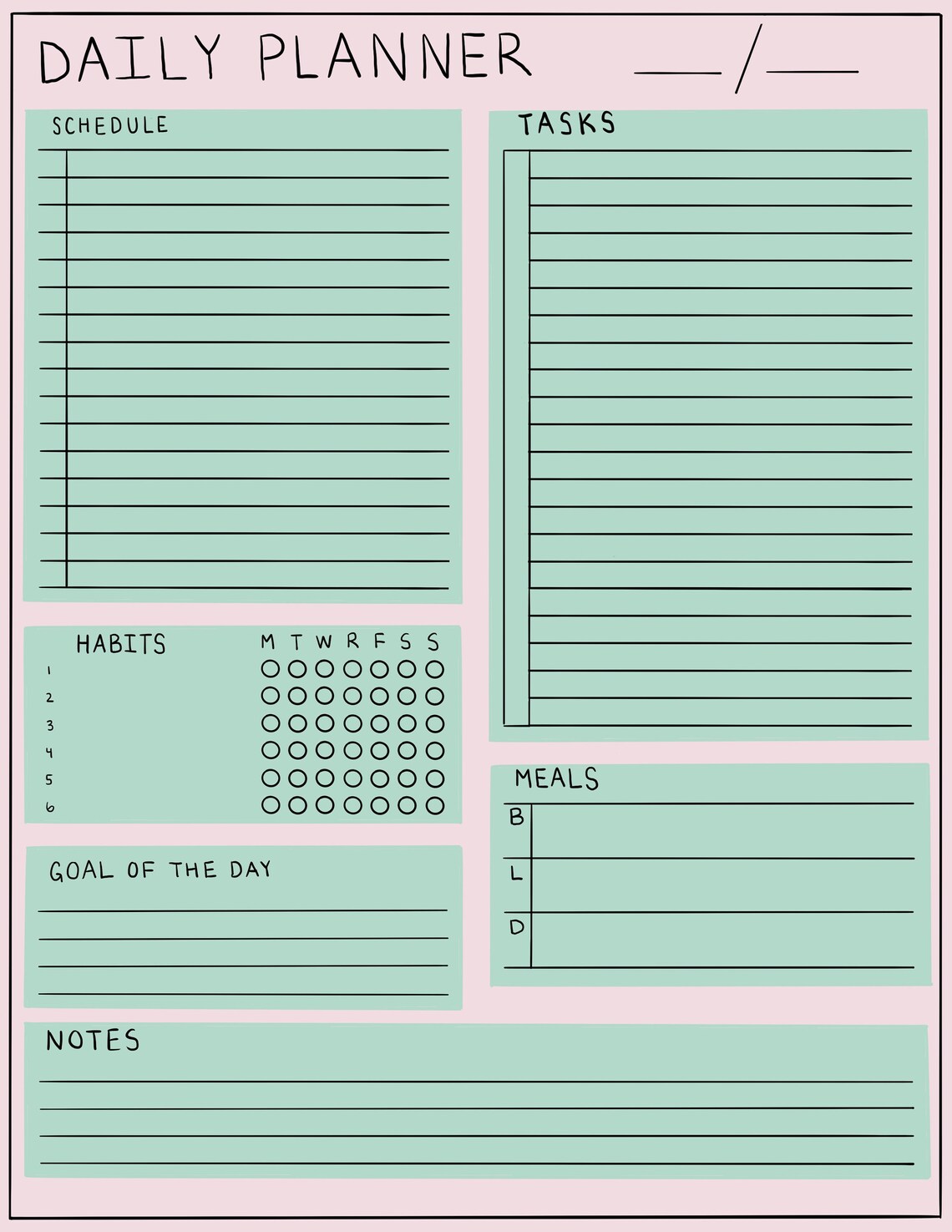 Green & Pink Daily Planner - Etsy