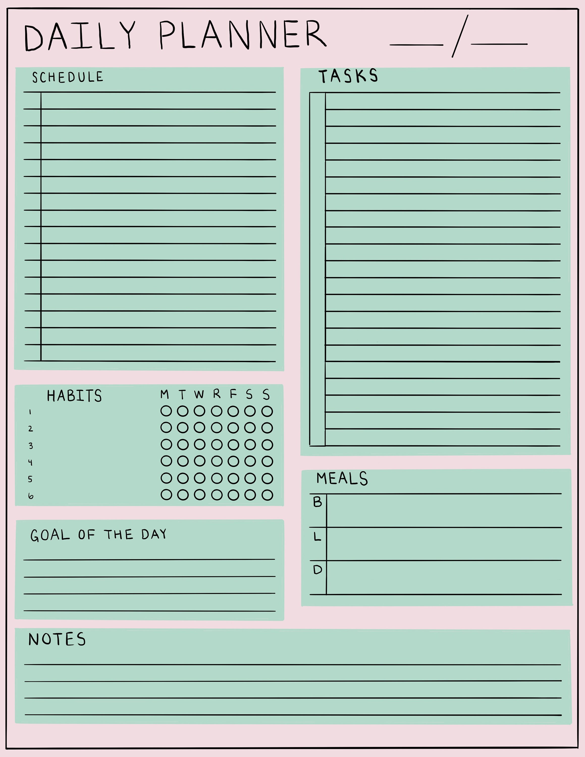 Green & Pink Daily Planner - Etsy