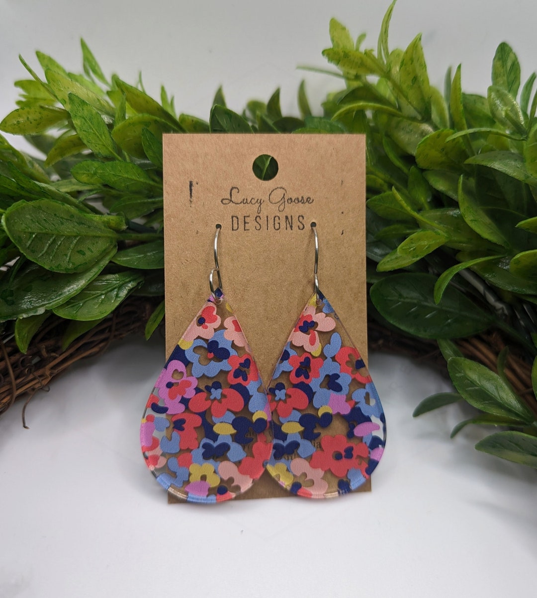 Abstract Floral Acrylic Teardrop Earrings, Summer Earrings, Bright ...