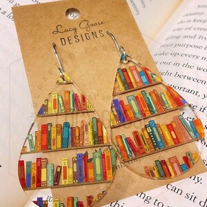 Clear Acrylic Bookshelf Teardrop Earrings, Librarian Earrings, Book ...