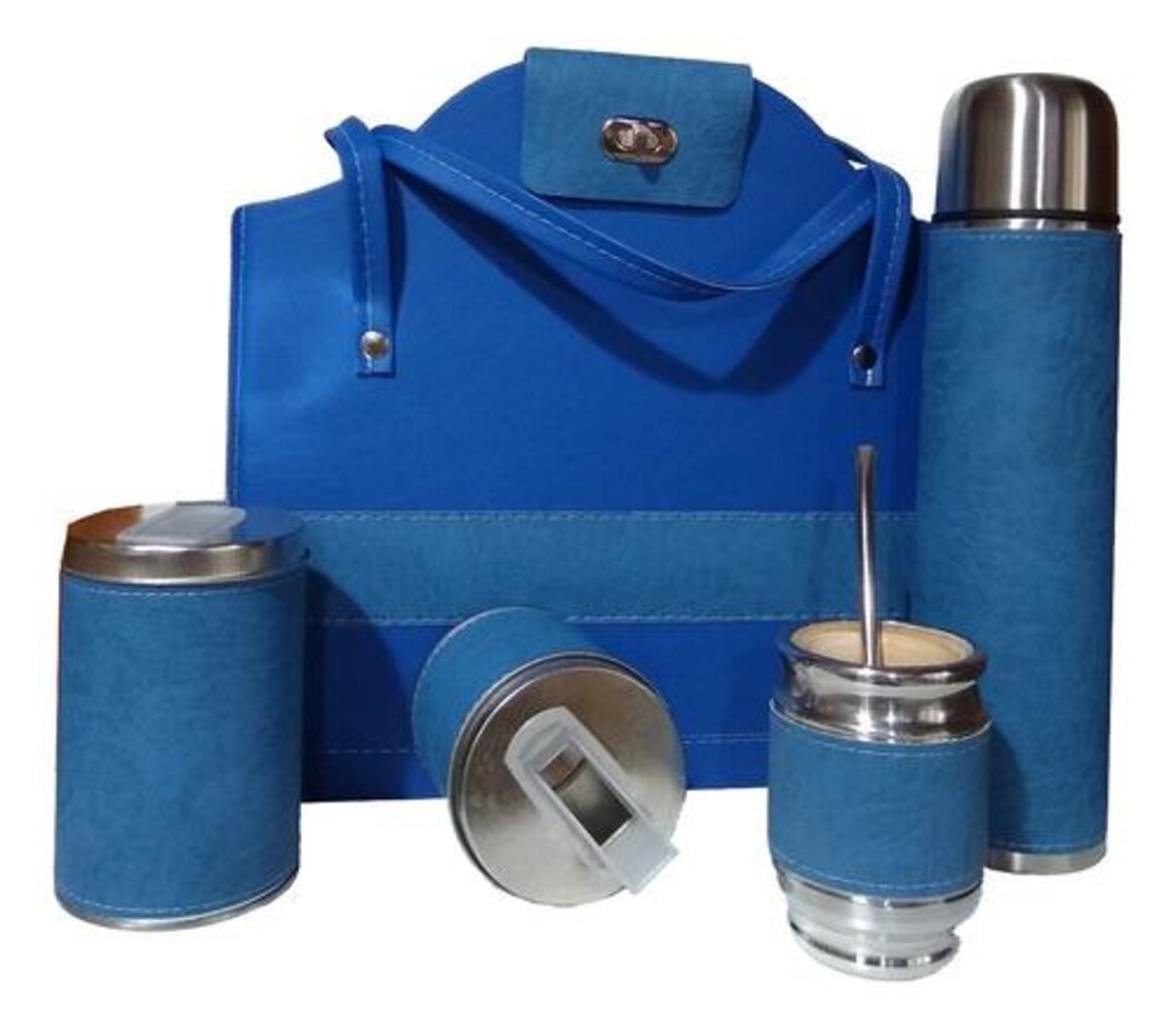 Set Matero Completo Azul Y Celeste Termo 1 Litro Acero Bicapa Argentina ...