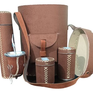 Set Equipo De Mate, Kit Completo Cuero De Carpincho 6 Piezas Artesanal ...
