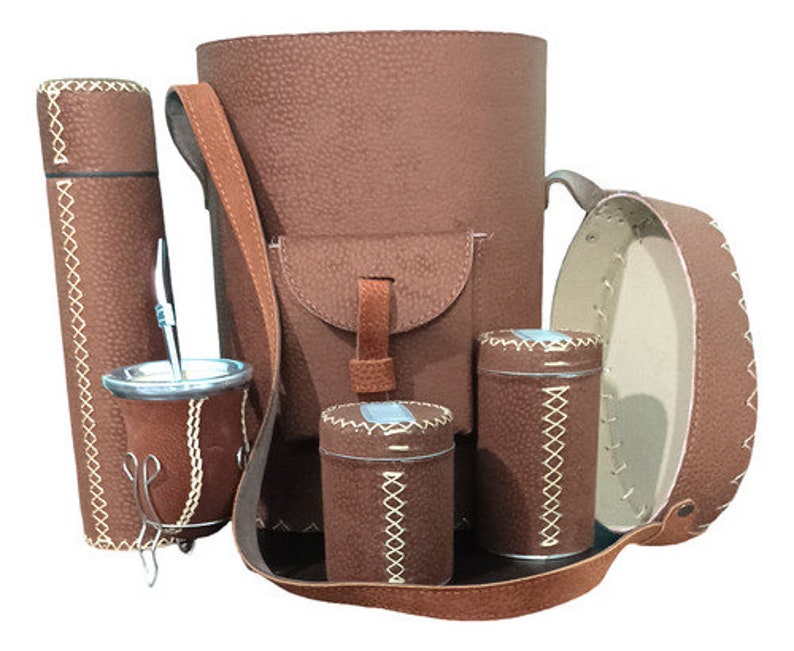 Set Equipo De Mate. Kit Completo Cuero De Carpincho 6 Piezas Artesanal ...