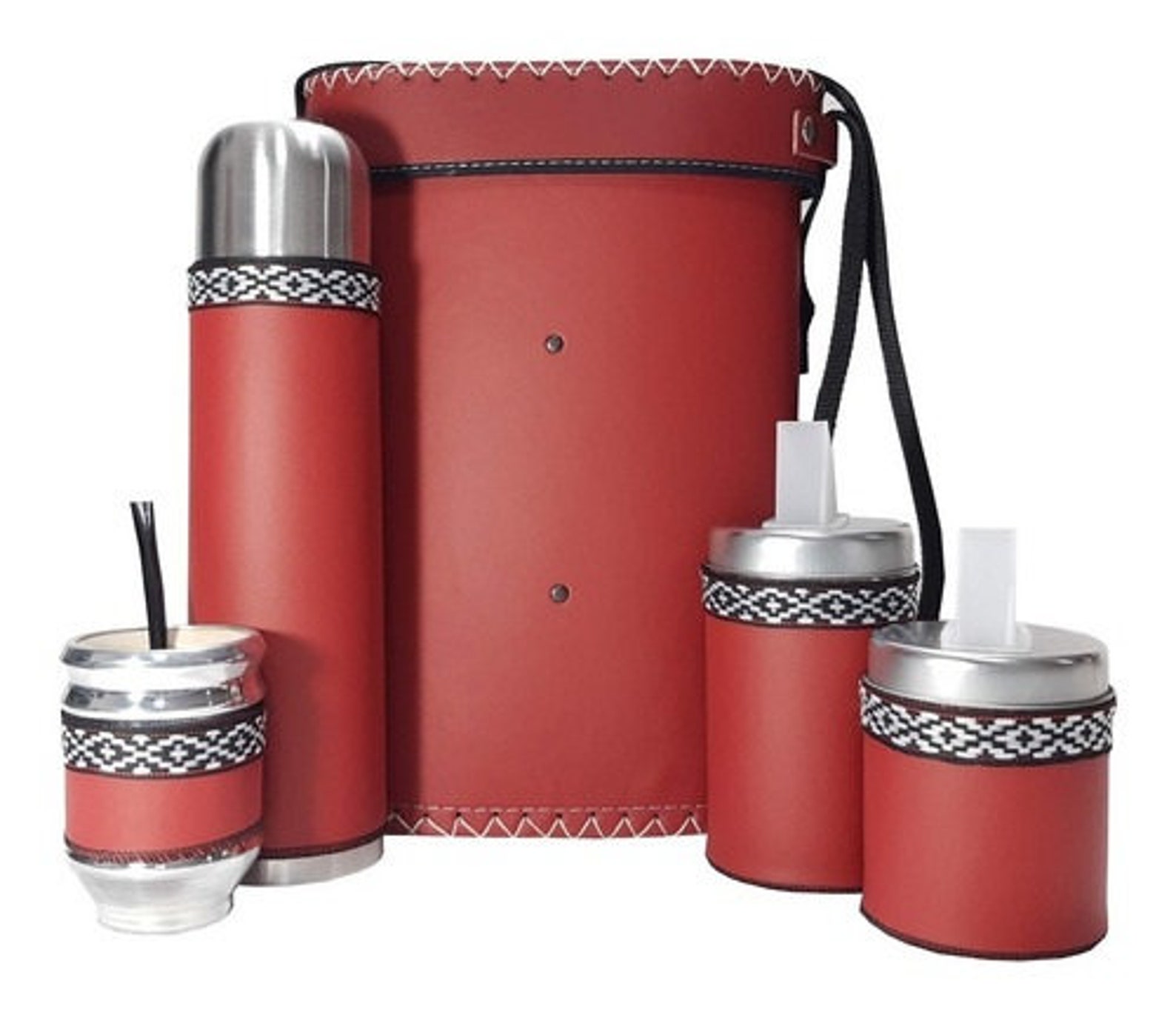 Argentinian Set Matero Equipo Kit De Mate Faux Leather Premium Rojo Con ...