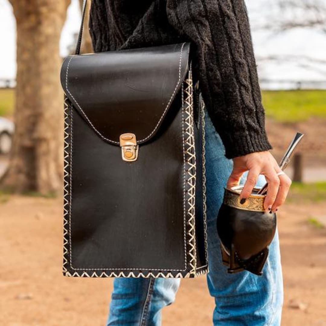 Handmade Leather Mate Bag: Argentinian Portatermo With Strap - Etsy
