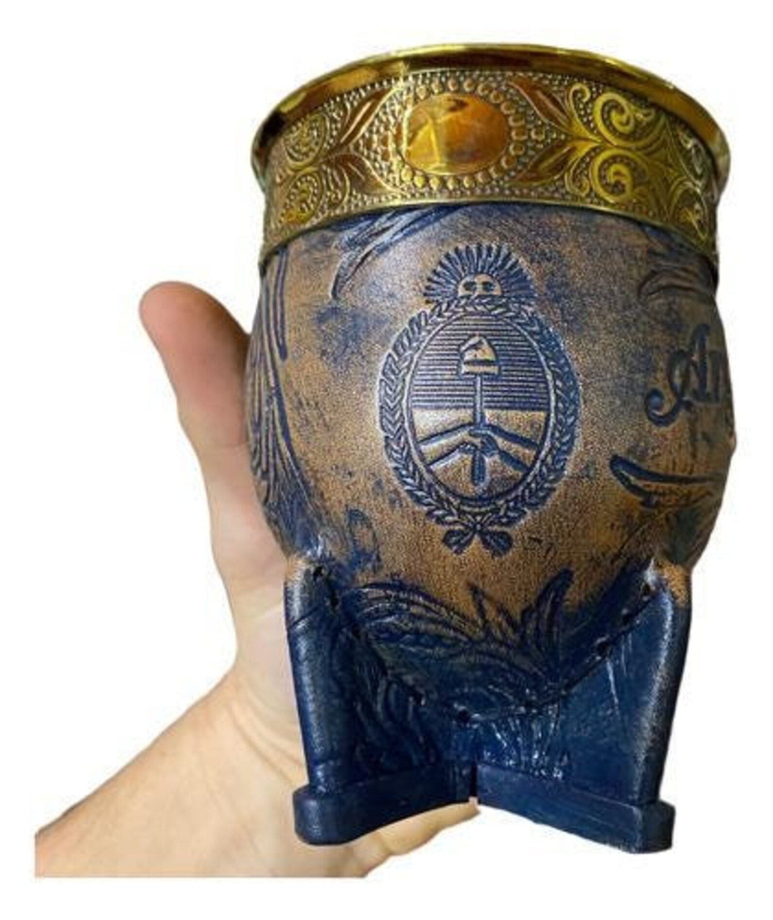 Argentinan Mate Tallado Azul Premium Argentina Con Guarda De Bronce - Etsy