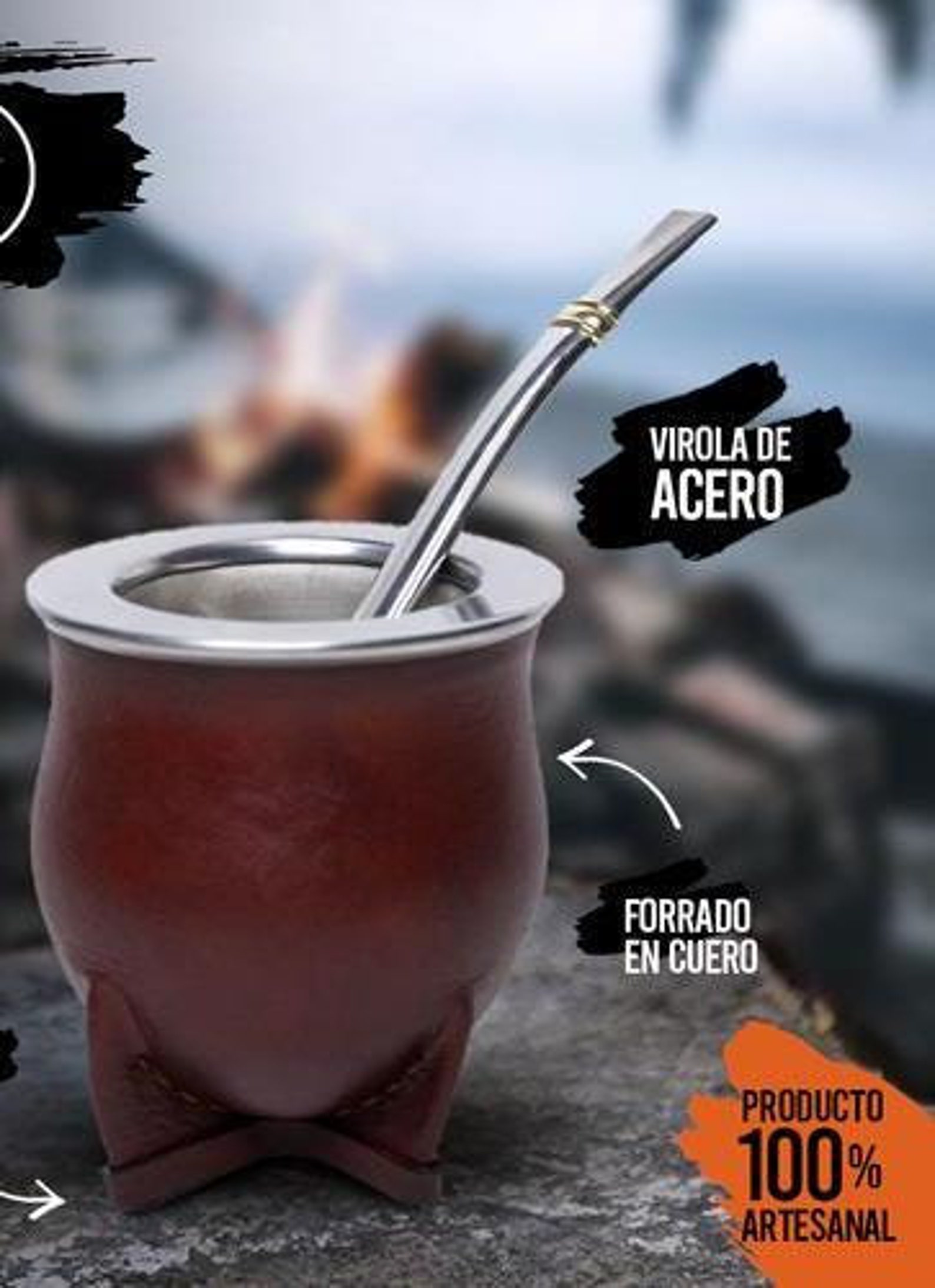 Mate Camionero De Acero Inoxidable Forrado En Cuero Vacuno Marron ...