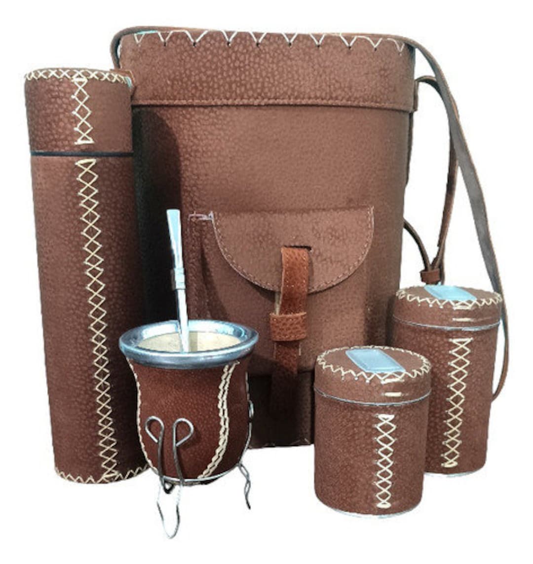 Set Equipo De Mate. Kit Completo Cuero De Carpincho 6 Piezas Artesanal ...