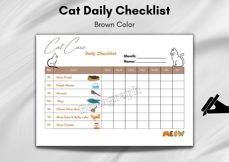 Daily Cat Care Chart,cat Care Checklist,cat Feeding Planner,printable Pet Organizer Tracker - Etsy