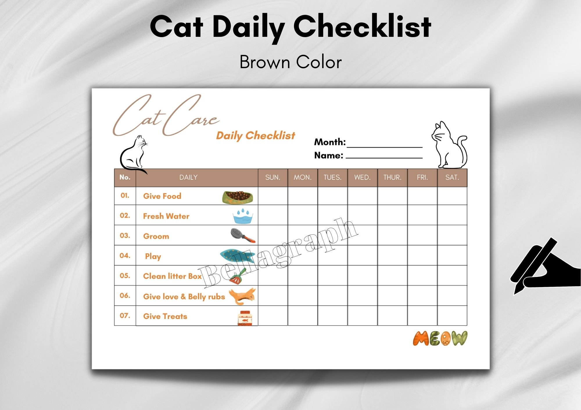 Daily Cat Care Chart,cat Care Checklist,cat Feeding Planner,printable ...