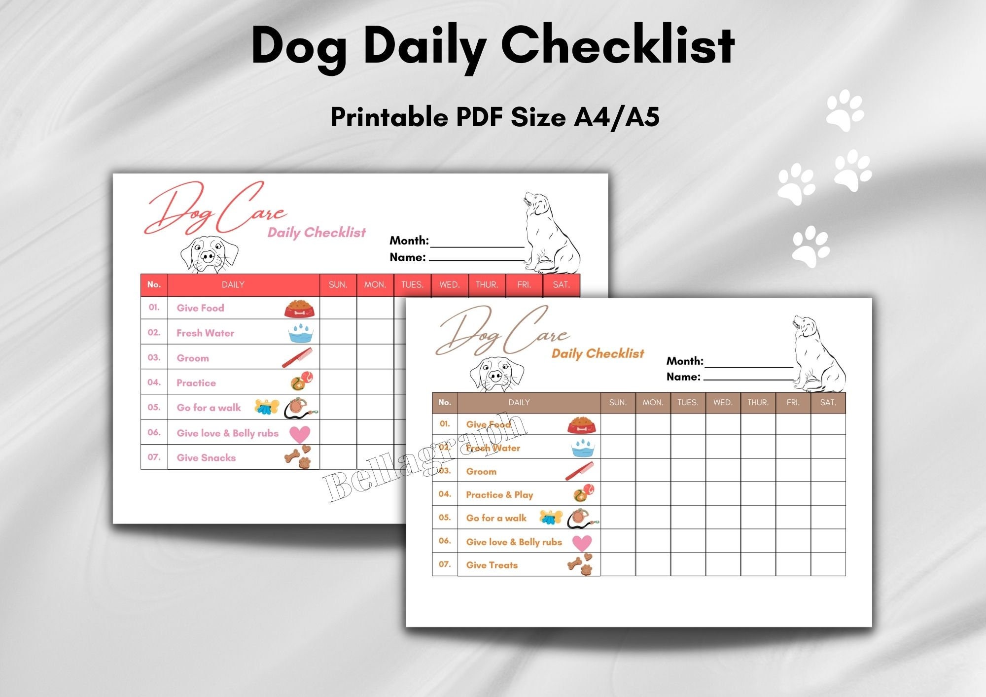 Daily Dog Care Chart,dog Care Tracker,dog Feeding Planner,printable Pet ...